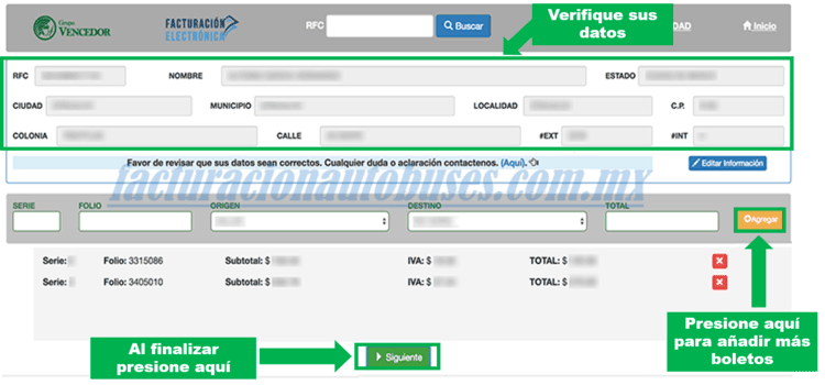 Facturación Grupo Vencedor | Pasos para facturar tus boletos